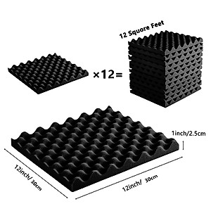 Sound Proof Foam Panels for Walls: 12 pcs Acoustic Foam Panels with Double Side Adhesive Sticker for Studio Recording Office Bedroom Home Theaters 1 X 12 X 12 Inches (Oval Black)