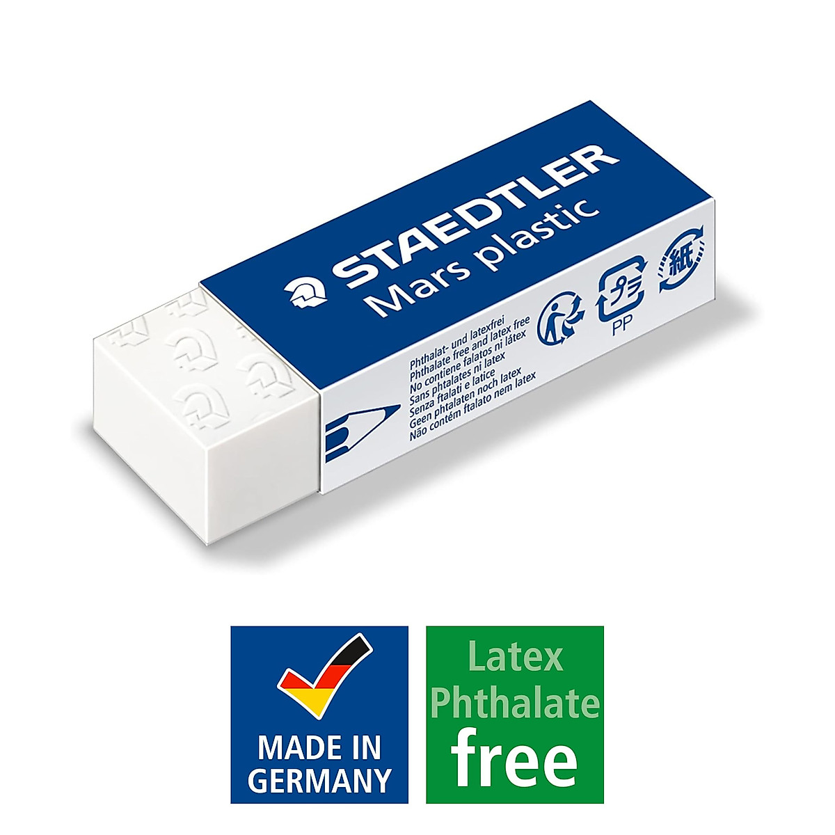 STAEDTLER Mars Plastic, Premium Quality Vinyl Eraser, White, Latex-free, Age-resistant, Minimal Crumbling (526 50 BK) 4 Count (Pack of 1)