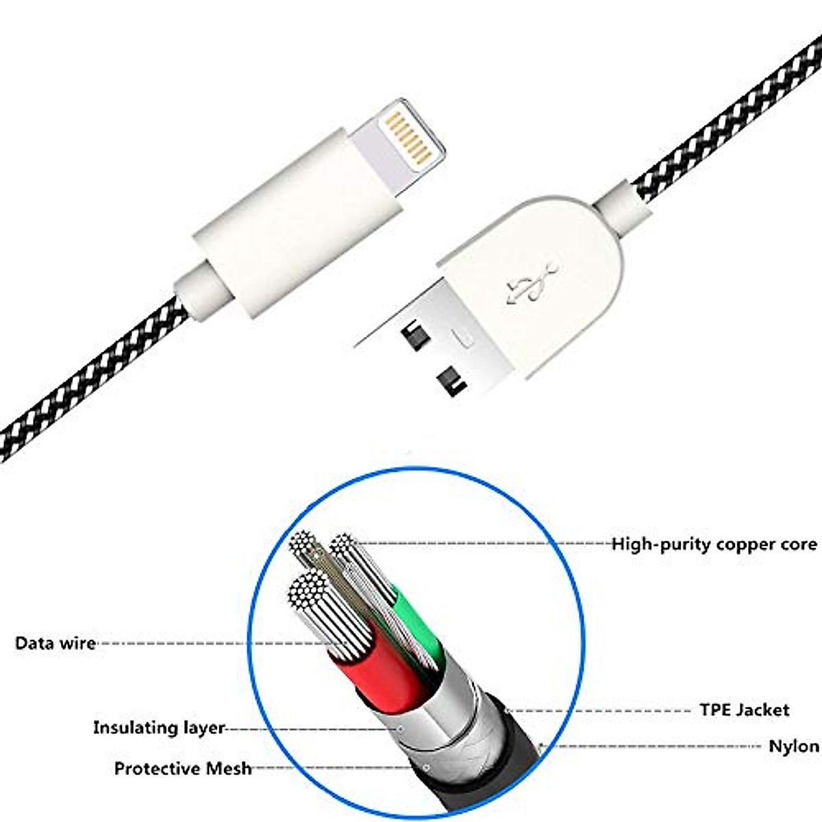 iPhone Charger Cable MFi Certified Lightning Cord 5Pack 3FT/6Foot/10Feet Sharllen Nylon Braided iPhone Charger USB Fast Charging&Syncing Wire Compatible iPhone12/11Pro/XS/Max/XR/X/8P/7/6/iPad White