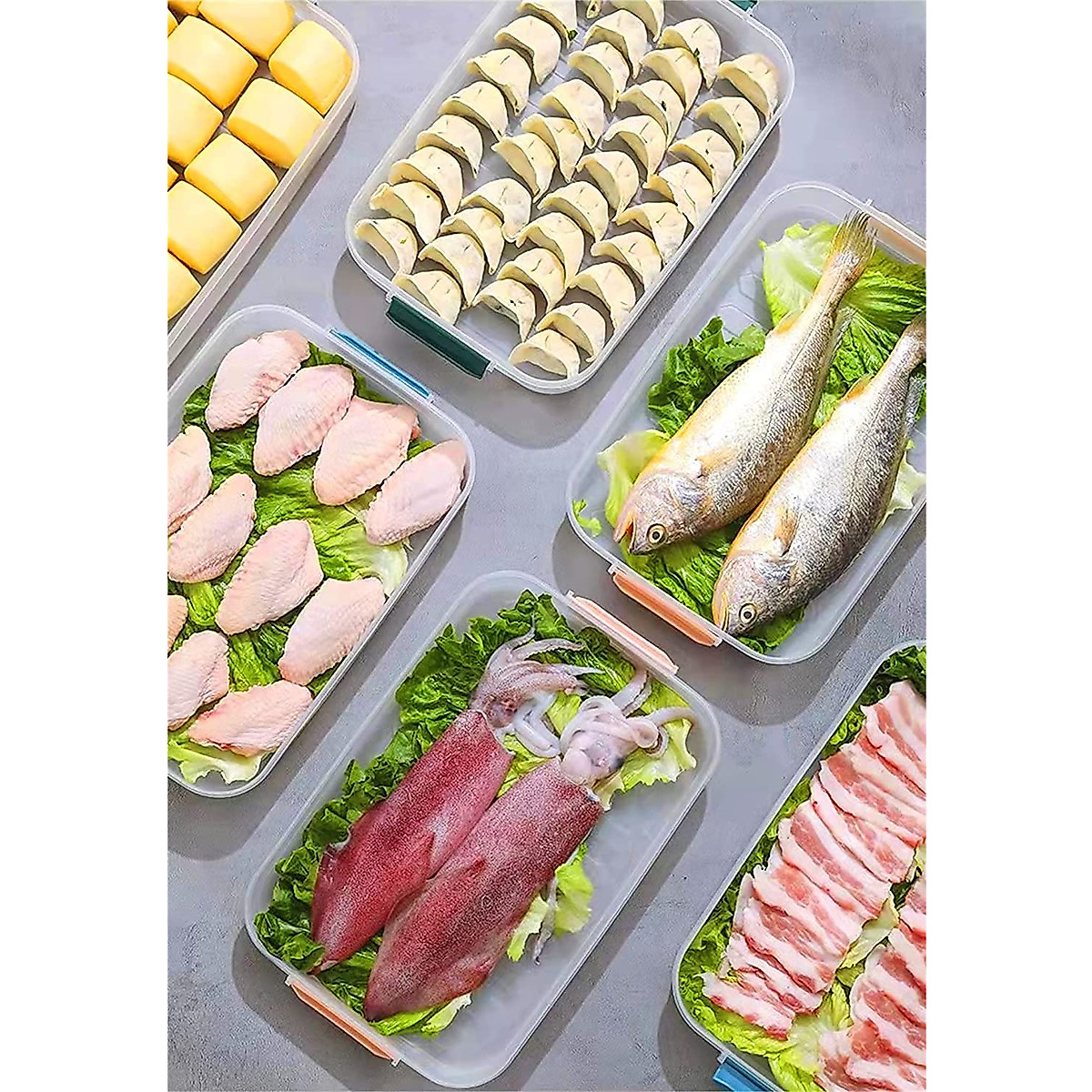 Plastic Bacon keeper with Lids Airtight, Deli Meat Cold Cuts Cheese Saver Food Storage Containers for Refrigerators, Freezer,Shallow Low Profile Christmas Cookie Holder