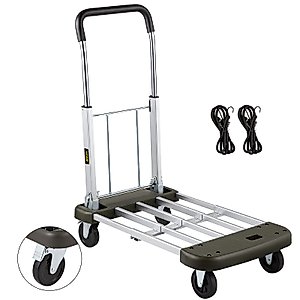 VEVOR Platform Truck Foldable,Compact Push Cart Adjustable Length, Aluminum Folding Cart Telescoping Handle with 4 Wheels ,330 LBS Capacity