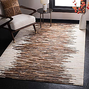 SAFAVIEH Studio Leather Collection 8' x 10' Ivory / Brown STL814A Handmade Mid-Century Modern Leather Area Rug