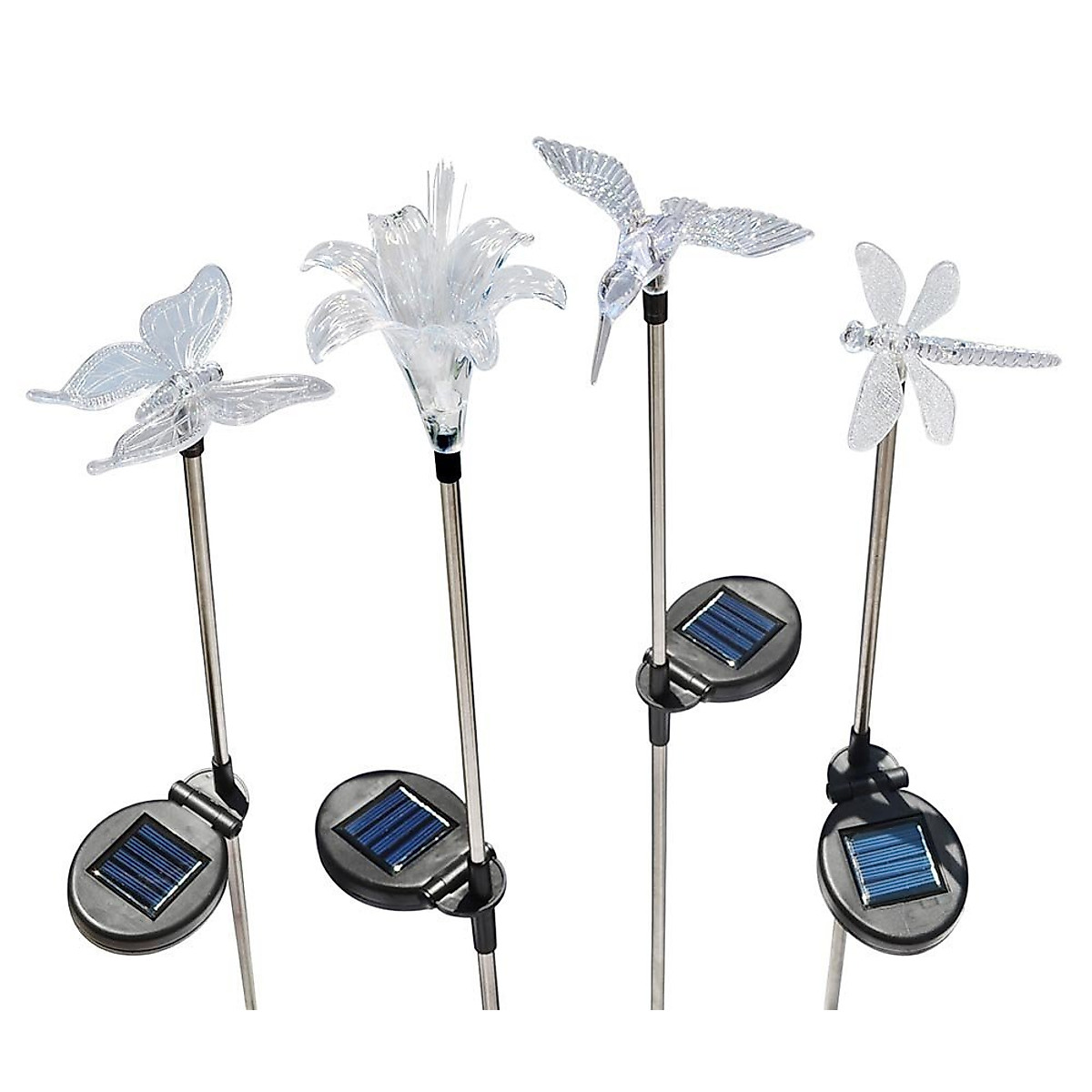 Solaration KB1041 Solar Stake Flower, Hummingbird, Butterfly and Dragonfly Garden Stake Lights, Four Pieces Set