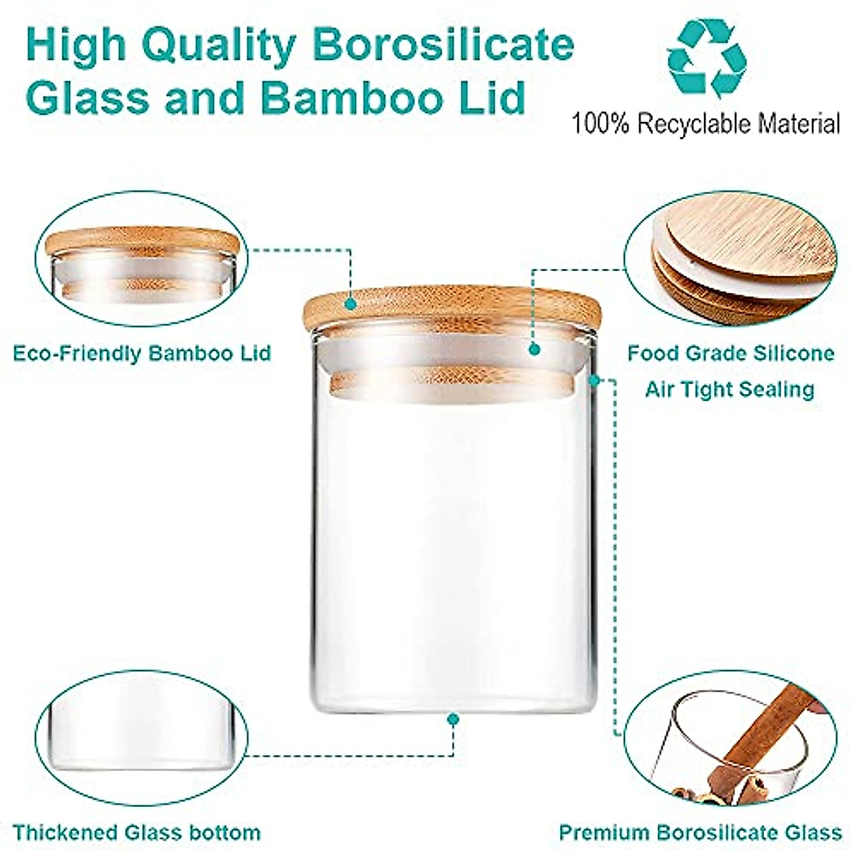 Nialnant 12 Pcs Glass Spice Jars with Bamboo Lids, 6oz Small Glass Jars with Labels & Pen, Glass Storage Jars for Kitchen Tea Coffee Sugar Nuts