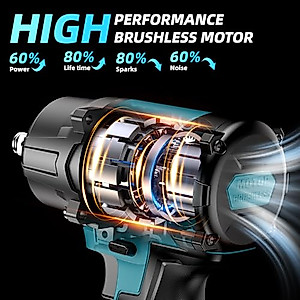 Uaoaii 1000N.m(738ft-lbs) Cordless Impact Wrench High Torque, Battery 1/2 Impact Gun w/ 2X 4.0Ah Batteries, Fast Charger, 5 Sockets & Storage Box, Electric Impact Wrench for Truck RV Mower, IW800