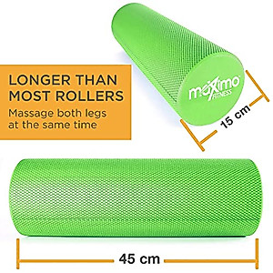Maximo Fitness Foam Roller - 18" x 6" High Density Exercise Roller for Trigger Point Self Massage, Muscle and Back Roller for Fitness, Physical Therapy, Yoga and Pilates, Gym Equipment, Green