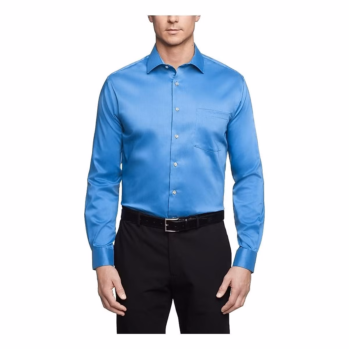 Van Heusen Men's Dress Shirt Regular Fit Ultra Wrinkle Free Flex Collar Stretch Solid, Blue Frost, 16"-16.5" Neck 34"-35" Sleeve