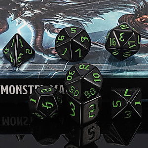 QMAY DND Dice Set -D&D Polyhedral Dice (7 Pcs) for Dungeons and Dragons (Pure Black)