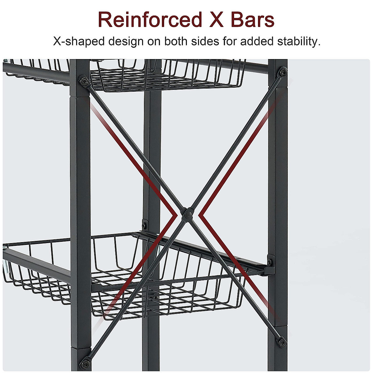 Gewudraw Kitchen Bakers Rack, Kitchen Storage Shelf with Pullout Wire Basket & 4 Side Hooks, Coffee Bar Station with Wine Rack - Rustic Brown, Perfect for Organizing Your Kitchen Essentials