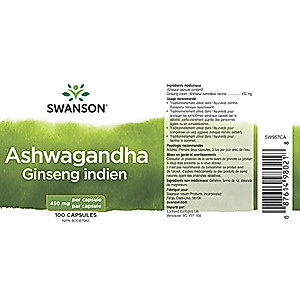 Swanson Ashwagandha Powder Supplement-Ashwagandha Root & Aerial Parts Supplement Promoting Stress Relief & Energy Support-Ayurvedic Supplement for Natural Wellness (100 Capsules, 450mg Each)