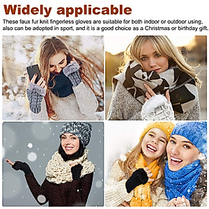 3 Pairs Fingerless Winter Gloves Faux Fur Crochet Warm Middle Length Thumb Hole Fingerless Gloves Arm Warmers (Black, White, Grey)