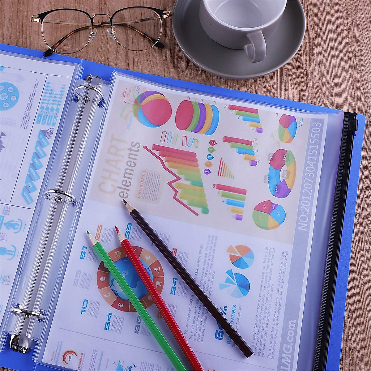 Antner 6 Pack Zippered Binder Pockets Letter Size 3 Holes Binder Pouches, Multicolor Zippers Folders Loose Leaf Document Filing Bags for 3 Ring Binders