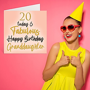 Fabulous 20th Birthday Cards for Granddaughter - 20 Today & Fabulous - Happy Birthday Card for Granddaughter from Nanny Grandpa Grandma, 5.7 x 5.7 Inch Lovely Greeting Cards Gift for Grandaughter