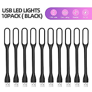 FINENIC USB LED Light Lamp for Power Bank (10 PCS) Portable Eye Care Mini Night Light with Flexible Arm, USB Gooseneck Reading Lamps Book Light,Compatible for Desktop, Notebook Laptop (10-Black)