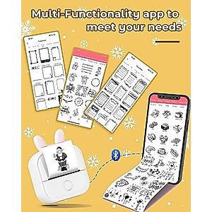 Memoqueen Mini Sticker Printer with 3 Rolls Paper T02 Mini Portable Thermal Printer,Sticker Maker Machine for Study, Brithday Gift, Journal, Work, Children DIY, Compatible with Phone & Tablet, White
