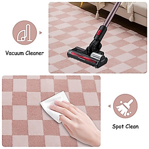 Btargot 6×9ft Light Pink Checkered Area Rug for Living Room, Princess Prince Castle Modern Abstract Checkerboard Throw Rugs Anti-Skid Fluffy Plush Carpet for Kids Boys Girls Home Nursery Decorative