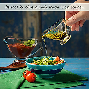 Crystalia Gravy Boat Saucer Set Clear Glass, Large and Small Condiment Appetizer Serving Bowl with Easy Grip Handle, Lead-Free Premium Clear Glass Set of 2