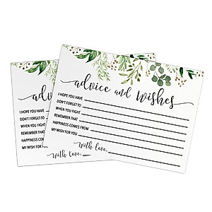 Printed Party Advice and Wishes for the Mr and Mrs – Wedding Advice Cards for Bridal Shower, Games and Favors for Guests, Eucalyptus Greenery Decor, 50 Cards