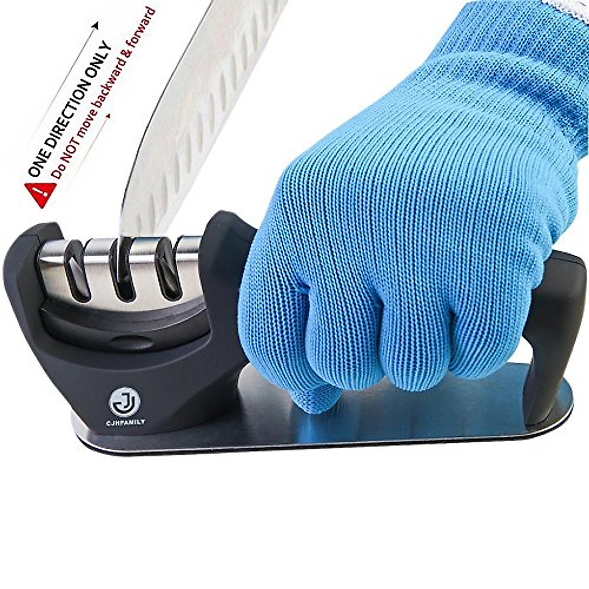 CJHFAMILY Knife Sharpener for Straight Knives - 3 Stage Diamond Coated Sharpening Wheel System
