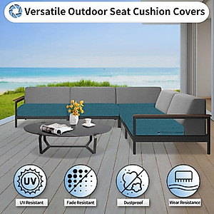 OutdoorLines Faux Linen Outdoor Cushion Covers Replacement 24"x24"x4", Waterproof Patio Cushion Cover for Outdoor Furniture, Outdoor Seat Cushion Covers for Patio, Garden (Set of 4, Teal, Cover Only)