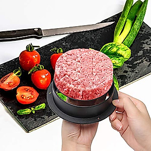 Luxiv 3 in 1 Burger Press, Hamburger Patty Maker Stuffed Burgers Press with 100p Burger Paper for BBQ Non-Stick Sliders Beef Burger Press (Black)
