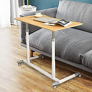 COSTWAY Mobile Height Adjustable Standing Desk, Compact Pneumatic Sit to Stand Computer Desk w/Lockable Casters, Ergonomic Rolling Laptop Table w/Steel Frame for Home Office (Natural)