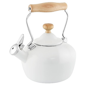 Chantal Tea Kettle, Carina Series, 1.8 QT, Premium Enamel on Carbon Steel, Whistling, Even Heating & Quick Boil, White