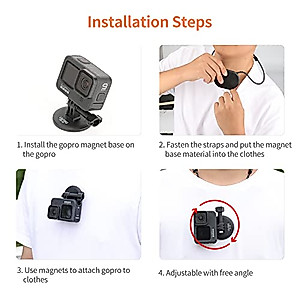 Magnetic Neck Selfie Holder, Action Camera Mount Quick Release Plate, Chest Shoulder Support Angle with Joint Mount, for Gopro Hero 5 6 7 8 9 10 Black AKASO DJI Action iPhone