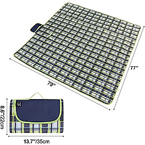 REDCAMP Extra Large Picnic Blanket Waterproof Sandproof, Durable Oxford Foldable Picnic Mat Outdoor Blanket for Lawn Park Beach Travel, Green 79"x77"