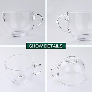Maredash 16oz Glass Jumbo Mugs With Handle For Coffee, Tea, Soup,Clear Drinking Cup,Set of 6