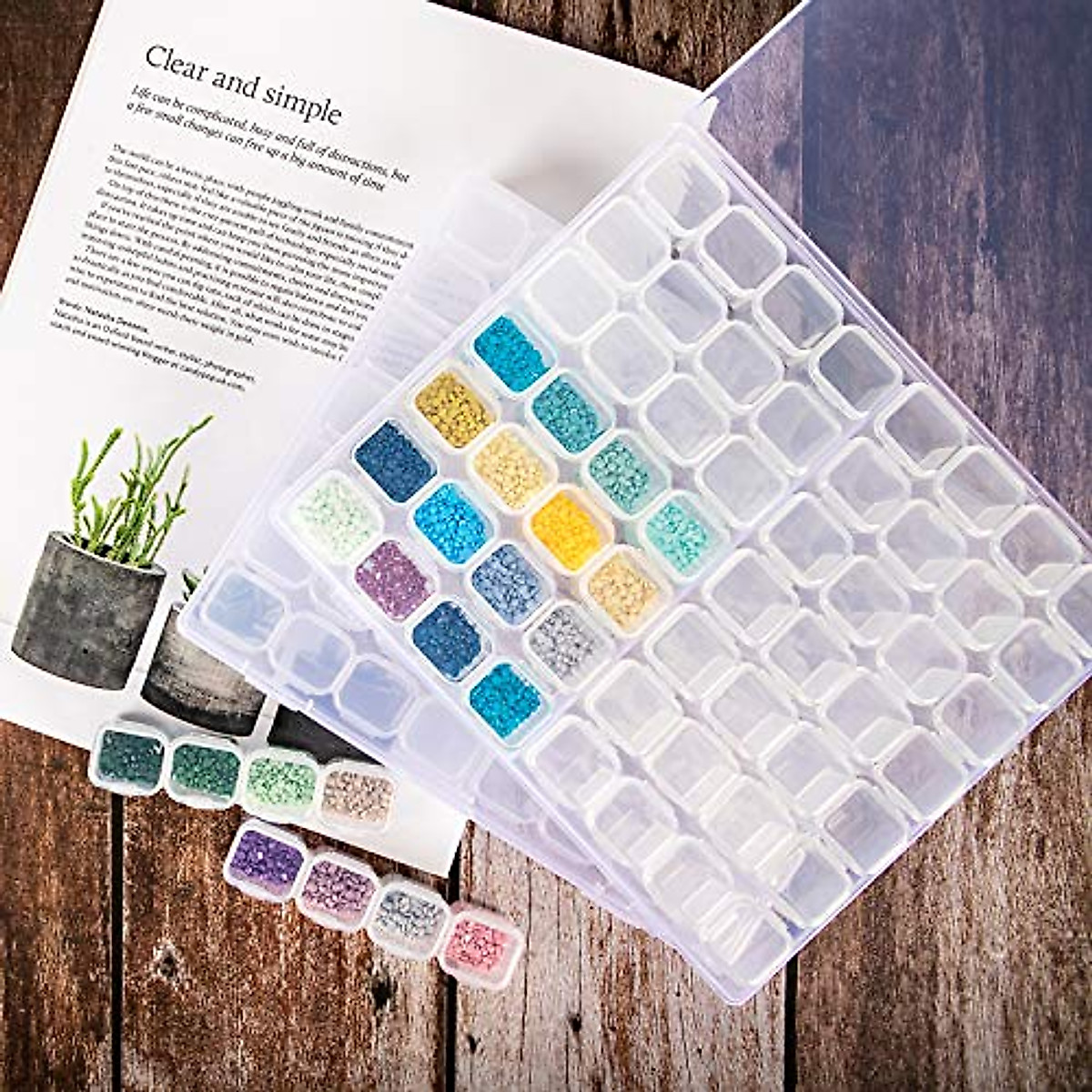 SGHUO 280 Slots 5 Pack 56 Grids Diamond Painting Storage Containers Plastic 5D Diamond Embroidery Storage Box with 400pcs Label Stickers for Sewing, Nail Diamonds, Diamond Painting Accessories