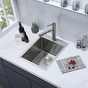 SHACO 15x20 Inch Drop In Bar Sink, Small Kitchen Sink for RV, 16 Gauge 304 Stainless Steel Topmount Single Bowl Handmade Wet Prep Sink for Yard Office Utility Laundry with Sink Grid & Drain