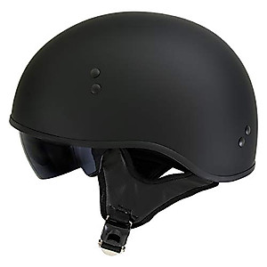 Hot Leathers T72 Black Widow Flat Black Motorcycle Half Helmet Biker w/Drop Down Visor - XX-Large