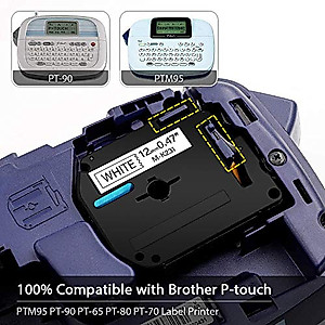 GREENCYCLE Compatible for Brother M231 M-K231 MK231 M-231 Standard Label Tape 1/2" x 26.2ft (12mm x 8m) for PT-45M PT-90 PT-70BM PT-70 PT-M95 PT-65 PT-85 Labeling Maker (Black on White,2 Pack)