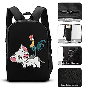 Moana Pua Pig and HeiHei Chicken Printed Backpack 17 Inch Shoulders Daypack Large Capacity Laptop Bag for Men Women