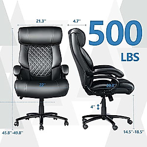 Big and Tall Office Chair, Computer Desk Chair with High Back, Office Chairs for Heavy People, PU Leather Home Office Desk Chair for Bedroom, 360°Rotating Heavy Duty Office Chair, Black