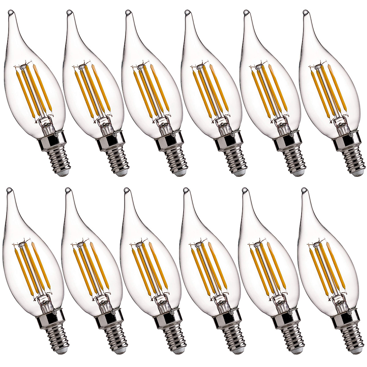 FLSNT LED Candelabra Bulbs, Dimmable CA11 E12 LED Chandelier Light Bulbs, 2700K Soft White, 4W (40W Equivalent), 450LM, 12 Pack