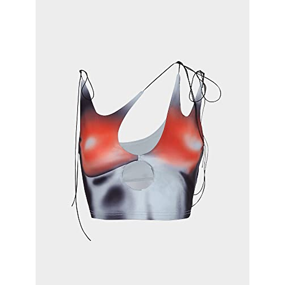CAPE CLIQUE Womens Sexy Sleeveless Tie Dye Crop Top Spaghetti Straps Body Print Hollow Out Y2K Tie Dye Cami Tank Top Grey Small