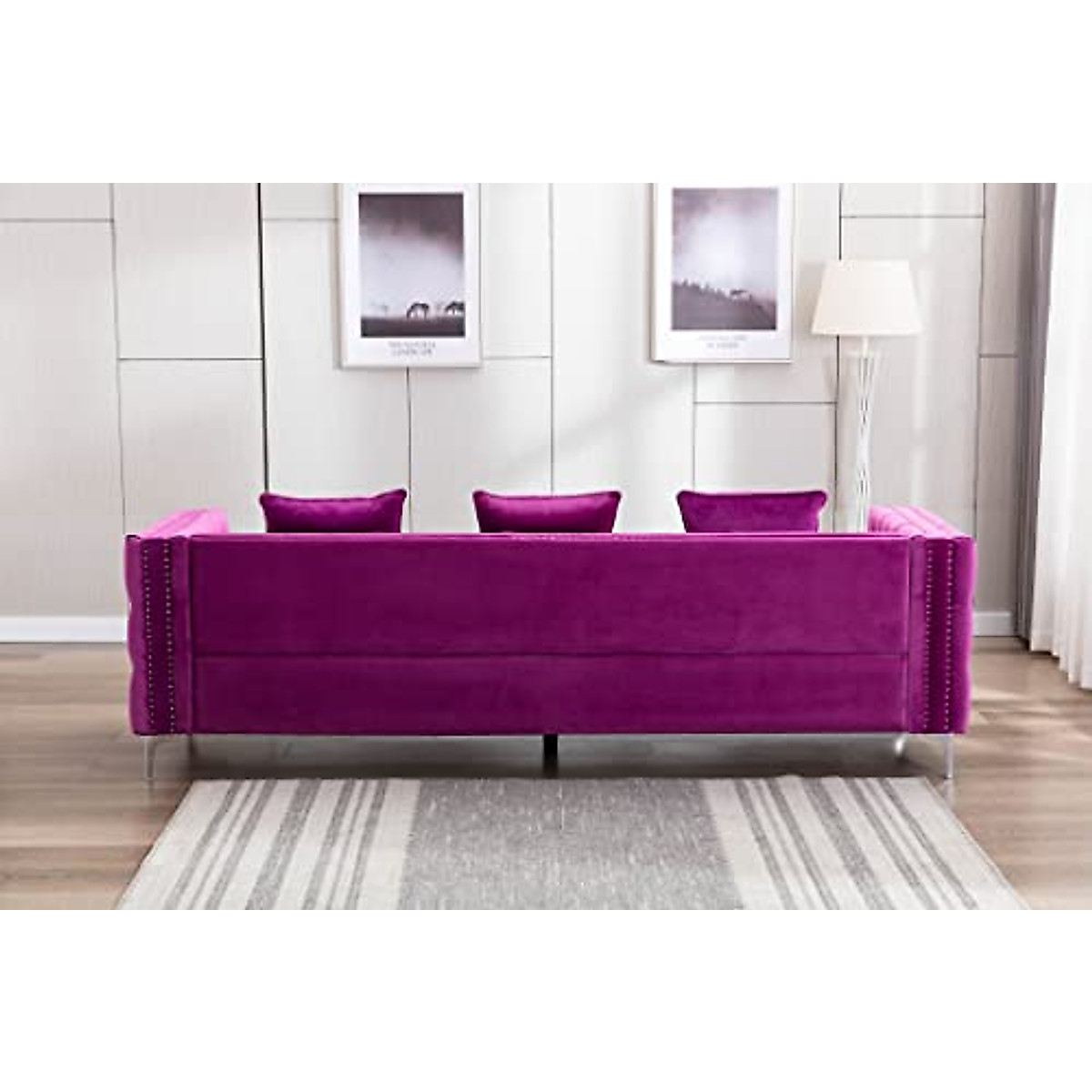 Legend Vansen Modern couches for Living Room Velvet Upholstery Nailhead Trim Sofas, 104'', Violet
