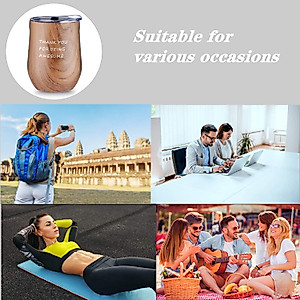 Thank You Gifts, 12oz Wine Tumbler with Lid Stemless Wine Glasses Double Wall Vacuum Travel Mugs Stainless Steel Cup Best Christmas Birthday Gift for Women