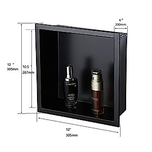 DecoMust 12“ X 12” Stainless Steel Shower Niche Modern and Elegant Design, Easy to Install, Perfect for Shampoo and Soap Storage (Matte Black)