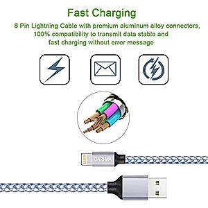 DAZHWA iPhone Charger 3pack 6ft [Apple MFi Certified] Nylon Braided USB-A to Lightning Cable Cell Phone Fast Charger Cord Compatible iPhone14/13/12/11Pro Max/XS/XR/X/8/7/iPad More