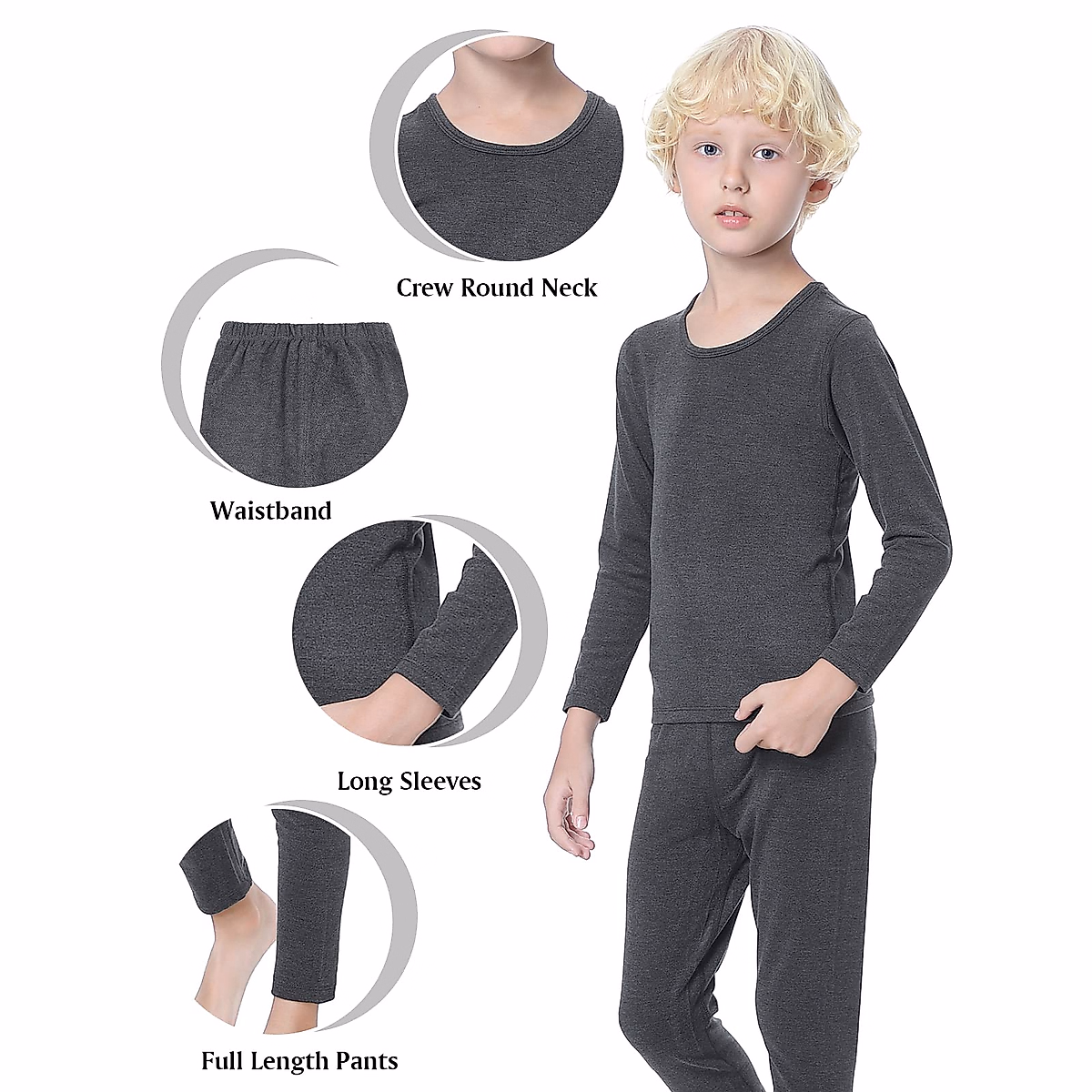 Century Star Kids Thermal Underwear Long Johns for Boys Girls Base Layer Toddler Thermal Set Ultra Soft Black Medium (90) /2T-3T