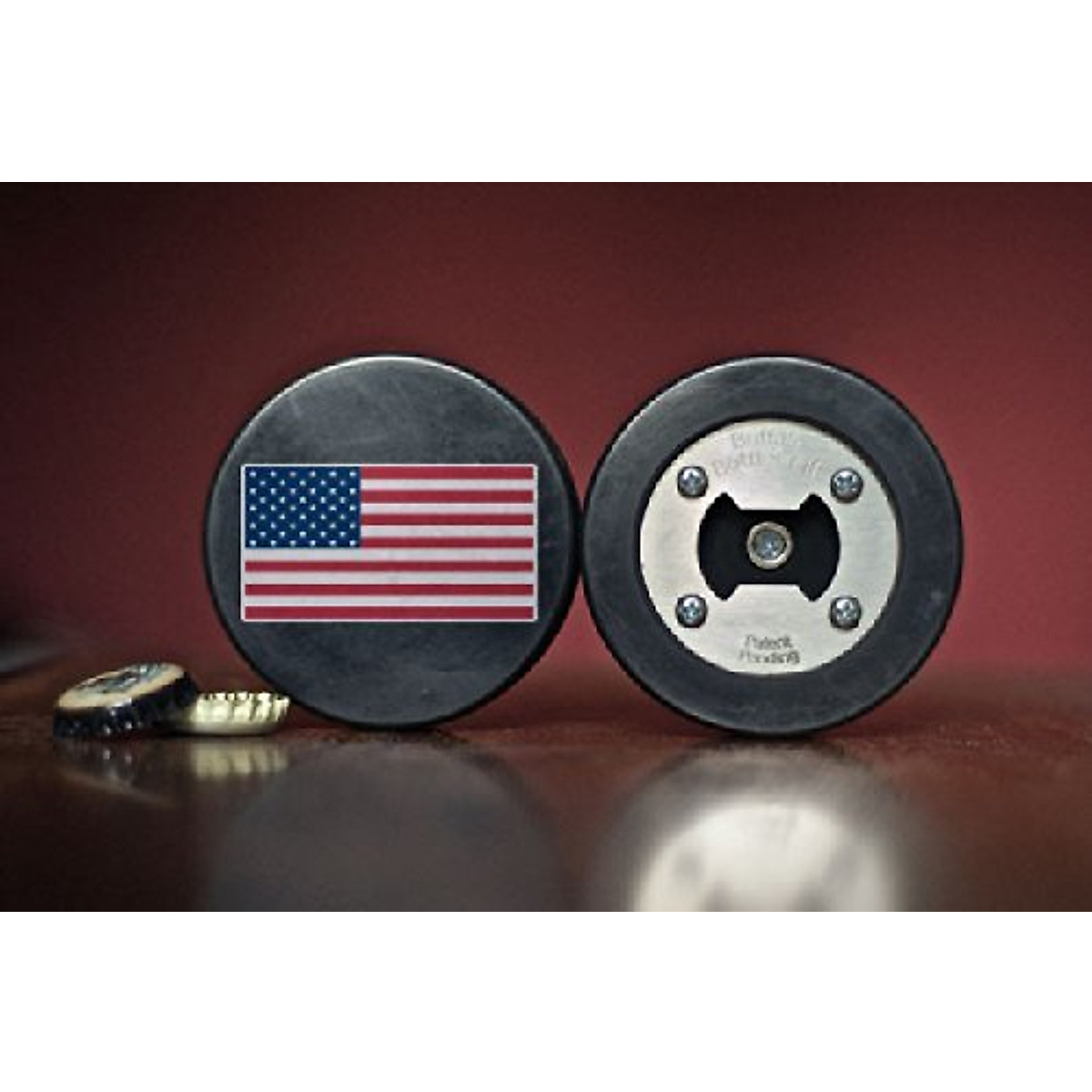 Buffalo BottleCraft USA Bottle Opener, Made from a Real Hockey Puck, American Flag, Magnetic Cap Catcher, Coaster
