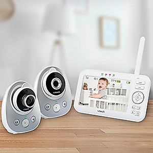 VTech VM352-2 5” Digital Video Baby Monitor with 2 Cameras, Wide-Angle Lens and Standard Lens, Silver and White