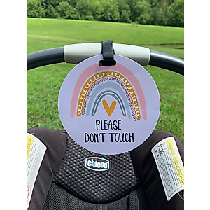 THREE LITTLE TOTS – Rainbow Stop No Touching Baby Car Seat Sign or Stroller Tag - CPSIA Safety Tested