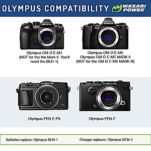 Wasabi Power Battery (2-Pack) and Charger for Olympus BLN-1, BCN-1 and Olympus OM-D E-M1, OM-D E-M5, PEN E-P5