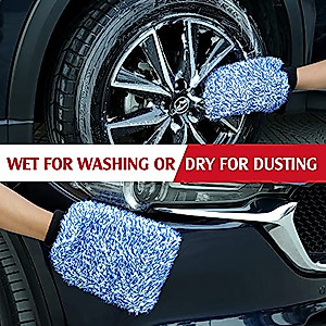 TAKAVU New Car Wash Mitt, 2 Pack Premium Cyclone Microfiber Washing Gloves, Holds Tons of Sudsy Water for Effective Washing, Machine Washable, Lint Free, Scratch Free
