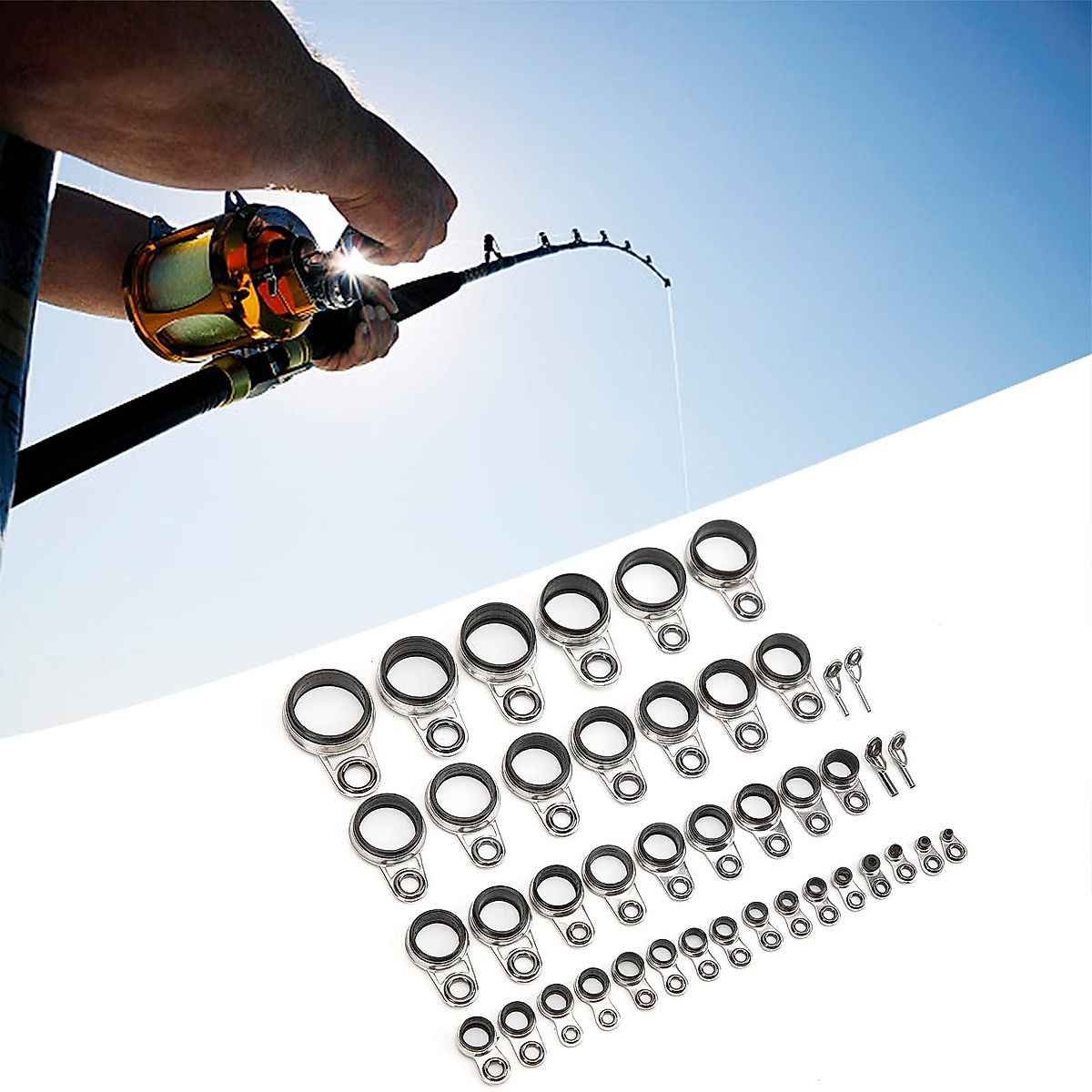 VGEBY Fishing Rod Guides Line Rings 41 in 1 Set Rock Casting Tackle Fishing Rod Guides Line Rings Top Tips