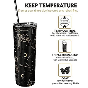 Ceovfoi Goth Moon Tumbler with Lid and Straw, Sun and Moon Cup Gothic Coffee Travel Mug,20 Oz Witch Tumbler Cup,Witchy Gifts for Women Goth Decor Halloween Decor Witch Stuff for Women